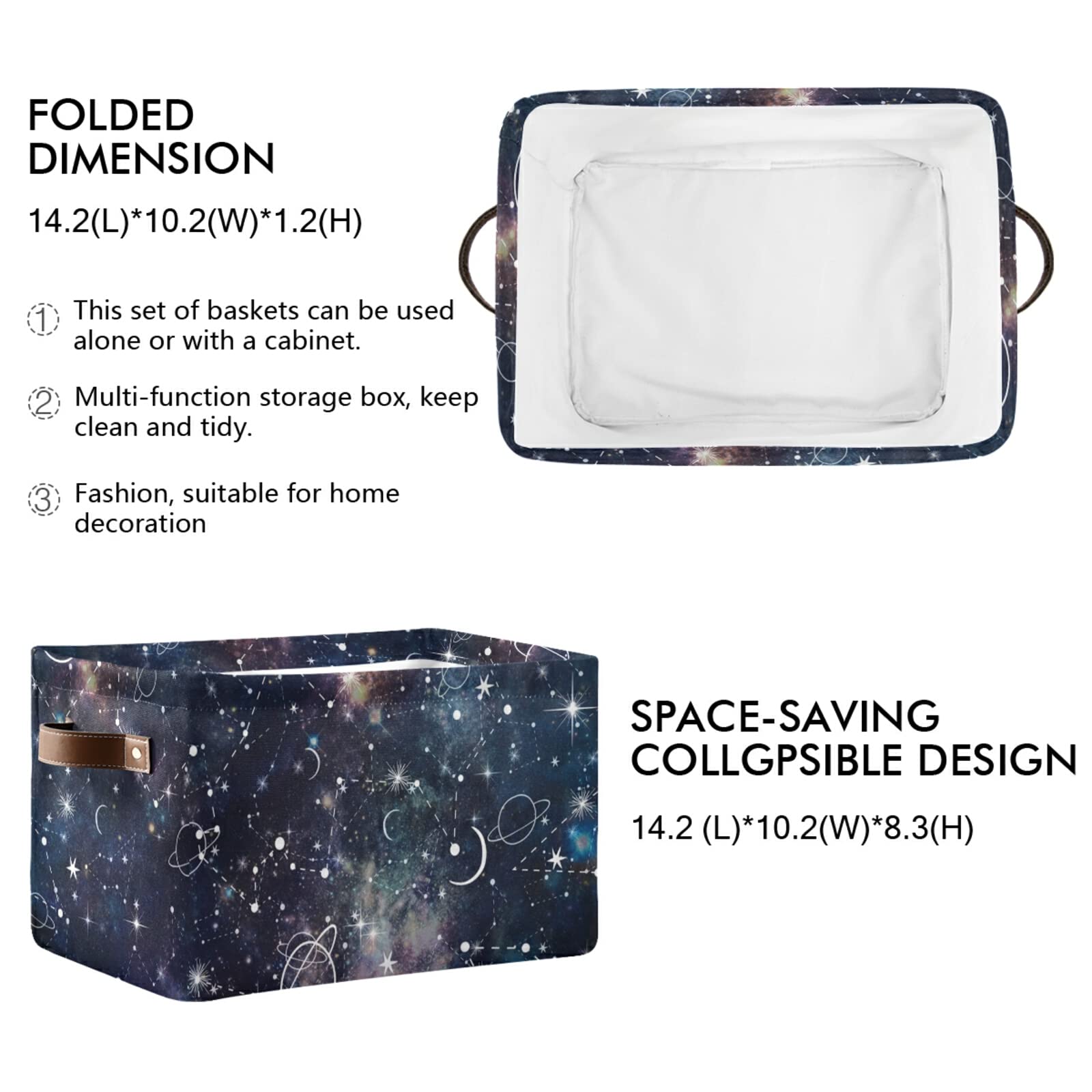 Planet Star Galaxy Space Storage Bin Canvas Toys Storage Basket Bin Large Storage Cube Box Collapsible with Handles for Home Office Bedroom Closet Shelves,1 pc