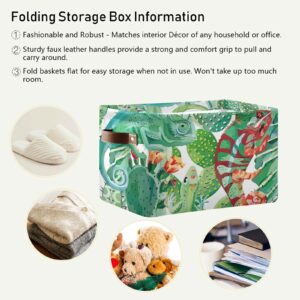 Animal Chameleon Tropical Cactus Storage Bin Canvas Toys Storage Basket Bin Large Storage Cube Box Collapsible with Handles for Home Office Bedroom Closet Shelves,2 pcs