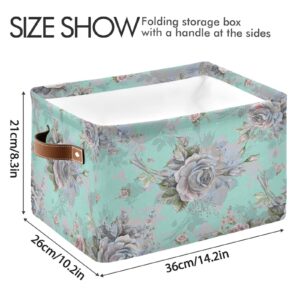 Floral Flower Rose Pattern Storage Bin Canvas Toys Storage Basket Bin Large Storage Cube Box Collapsible with Handles for Home Office Bedroom Closet Shelves,2 pcs