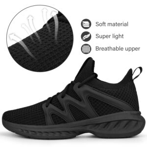 Pujcs Womens Athletic Walking Shoes - Memory Foam Lightweight Tennis Sports Shoes Gym Jogging Slip On Running Sneakers Black Size 8