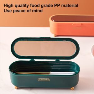 curfair Storage Box Storage Container Convenient Quick Drain Tableware Container with Lid Plastic Silverware Countertop Storage Organizer Kitchen Accessories Chopsticks Box -Green