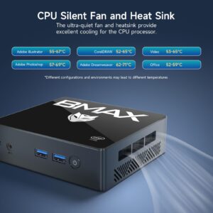 Bmax B2 S Mini PC N4020C 6GB DDR4 128GB eMMC (up to 2.8GHz), HDMI/VGA Port Support 4K Dual Screen Display, Dual Band WiFi RJ45 BT4.2 USB 3.0x4 Micro Desktop Computer Office