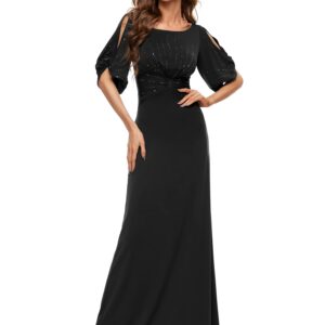 Ever-Pretty Women's Sequin Hollow Sleeve Black Dress Maxi Prom Gown Black US10