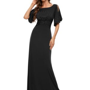 Ever-Pretty Women's Sequin Hollow Sleeve Black Dress Maxi Prom Gown Black US10