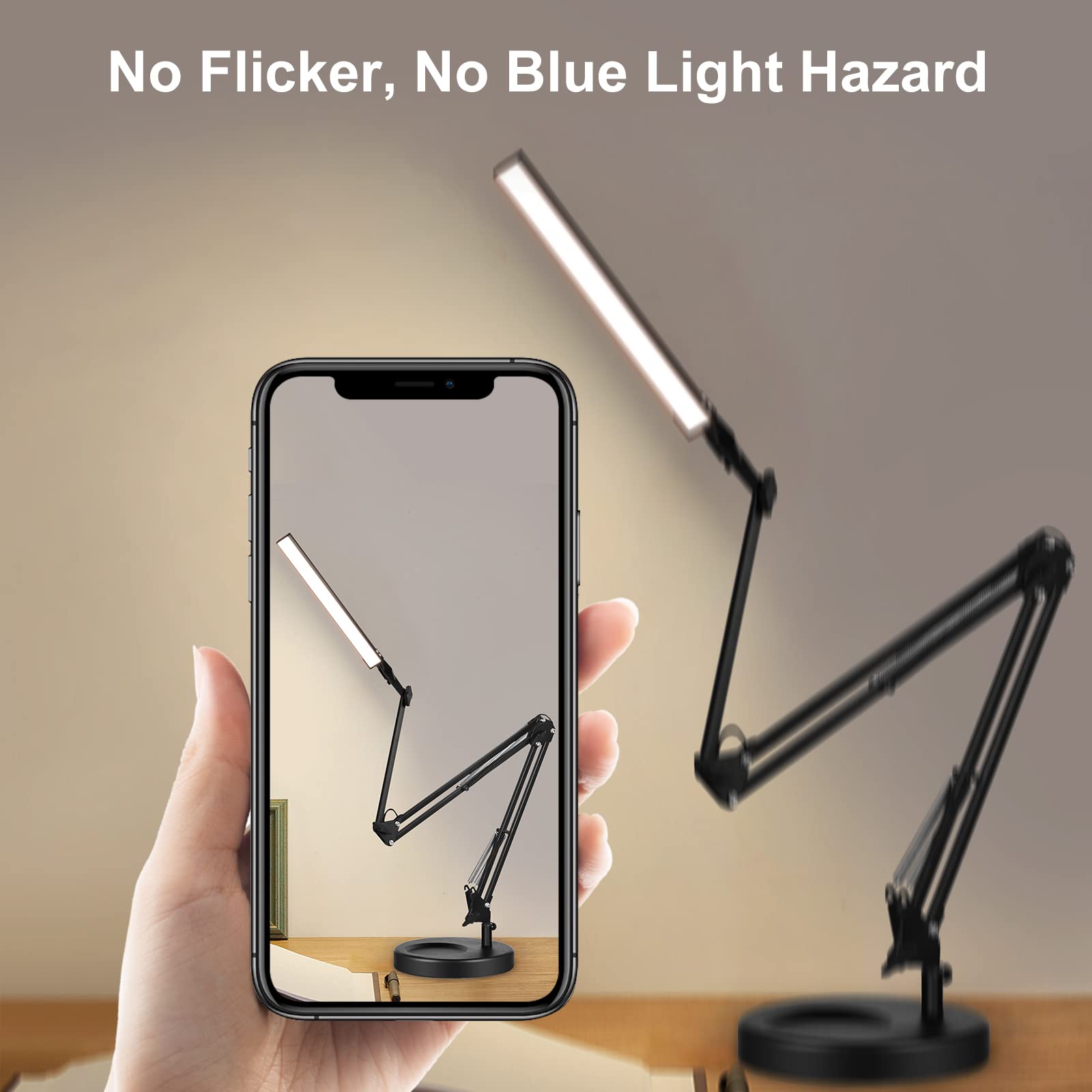 Desk Lamps for Home Office, 2-in-1 LED Desk Lamp, 3-Section Long Arm Desk Light with Clamp and Base, Adjustable Table Lamp with 3 Colors Modes, 10 Dimmer Levels and Memory Function