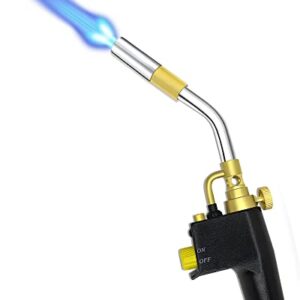 Propane Torch Head - MAPP MAP Gas Torch Head with Push Button Igniter Trigger Start Welding Lighter Self Ignition Adjustable Flame Knob Continuous Flame Lock for Sous Vide Soldering Brazing Wood Burn