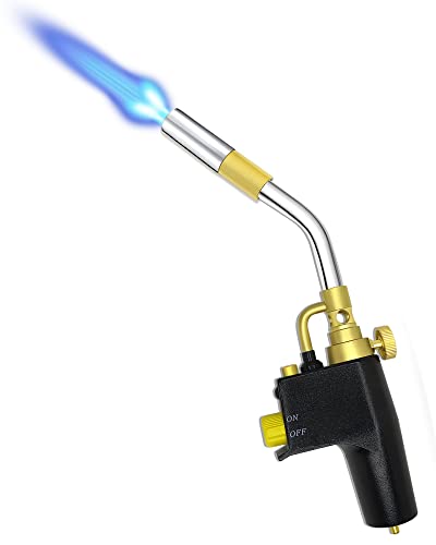 Propane Torch Head - MAPP MAP Gas Torch Head with Push Button Igniter Trigger Start Welding Lighter Self Ignition Adjustable Flame Knob Continuous Flame Lock for Sous Vide Soldering Brazing Wood Burn