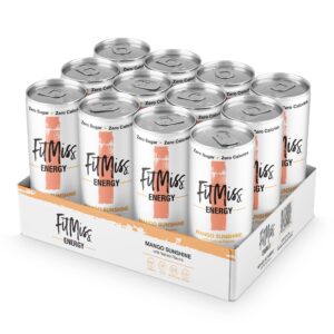 musclepharm fitmiss energy drink 12oz (pack of 12) - mango sunshine - sugar free calories free - perfectly carbonated with no artificial colors or dyes