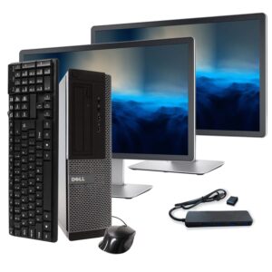 dell desktop computer pc small form factor intel i5-4th gen, 16 gb ram, 1 tb hdd, keyboard and mouse, wi-fi bluetooth, dual new 24 monitor, 4 in 1 usb hub, 16 gb flash drive windows 10 pro (renewed)