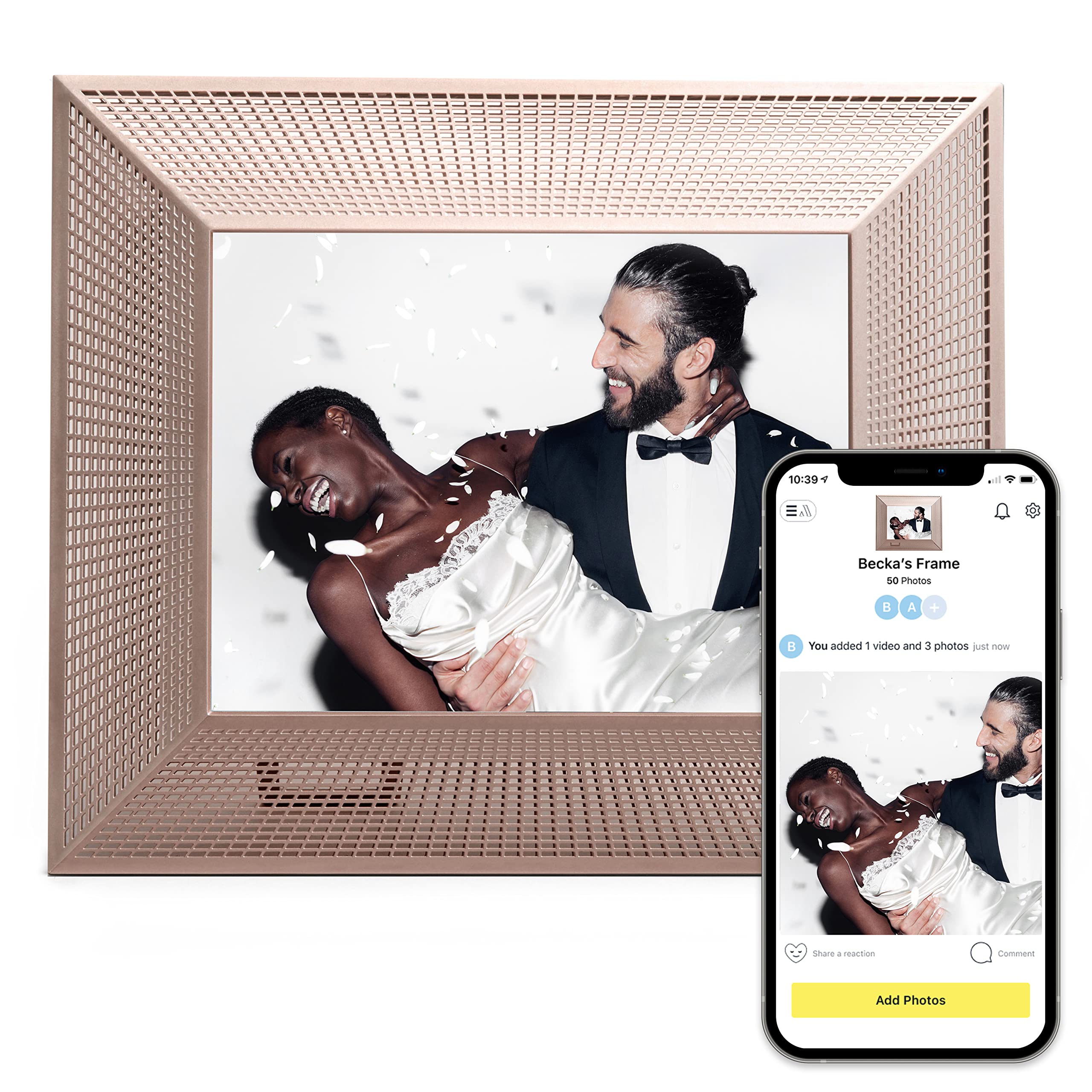 Aura Smith WiFi Digital Picture Frame | The Best Digital Frame for Gifting | Send Photos from Your Phone | 2K Display | Quick, Easy Setup in Aura App | Free Unlimited Storage | (Platinum Rose)