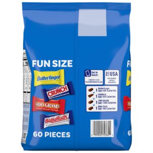 Butterfinger, CRUNCH, Baby Ruth and 100 Grand, Bulk 60 Pack, Assorted Fun Size Chocolate Candy Bars, 37.2 oz