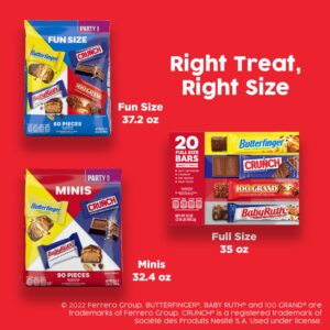 Butterfinger, CRUNCH, Baby Ruth and 100 Grand, Bulk 60 Pack, Assorted Fun Size Chocolate Candy Bars, 37.2 oz