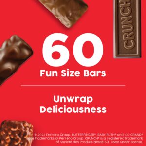 Butterfinger, CRUNCH, Baby Ruth and 100 Grand, Bulk 60 Pack, Assorted Fun Size Chocolate Candy Bars, 37.2 oz