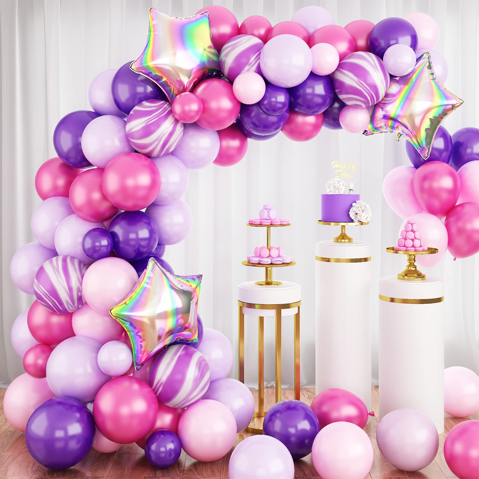 Purple Balloon Garland Arch Kit, Pink and Purple Balloon Garland Kit, 81Pcs Purple Balloons Arch Kit with Agate Balloons and Star Foil Balloon for Birthday Party Baby Shower Wedding Decorations