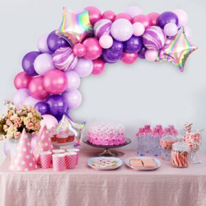 Purple Balloon Garland Arch Kit, Pink and Purple Balloon Garland Kit, 81Pcs Purple Balloons Arch Kit with Agate Balloons and Star Foil Balloon for Birthday Party Baby Shower Wedding Decorations