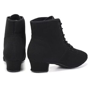 DKZSYIM Women's Latin Dance Boots Close Toe Ballroom Tango Performance Teaching Dancing Shoes,Black-3.5,US 6.5