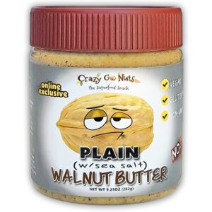 crazy go nuts walnut butter - plain w/ sea salt - healthy snacks, keto, vegan, low carb, gluten free, superfood - natural, non-gmo, ala, omega 3 fatty acids, good fats and antioxidants - 9.25 oz (1-pack)