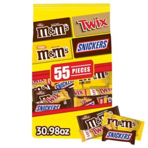 m&m's, snickers & twix variety pack fun size milk chocolate candy bars assortment, 30.98-ounce 55 piece bag