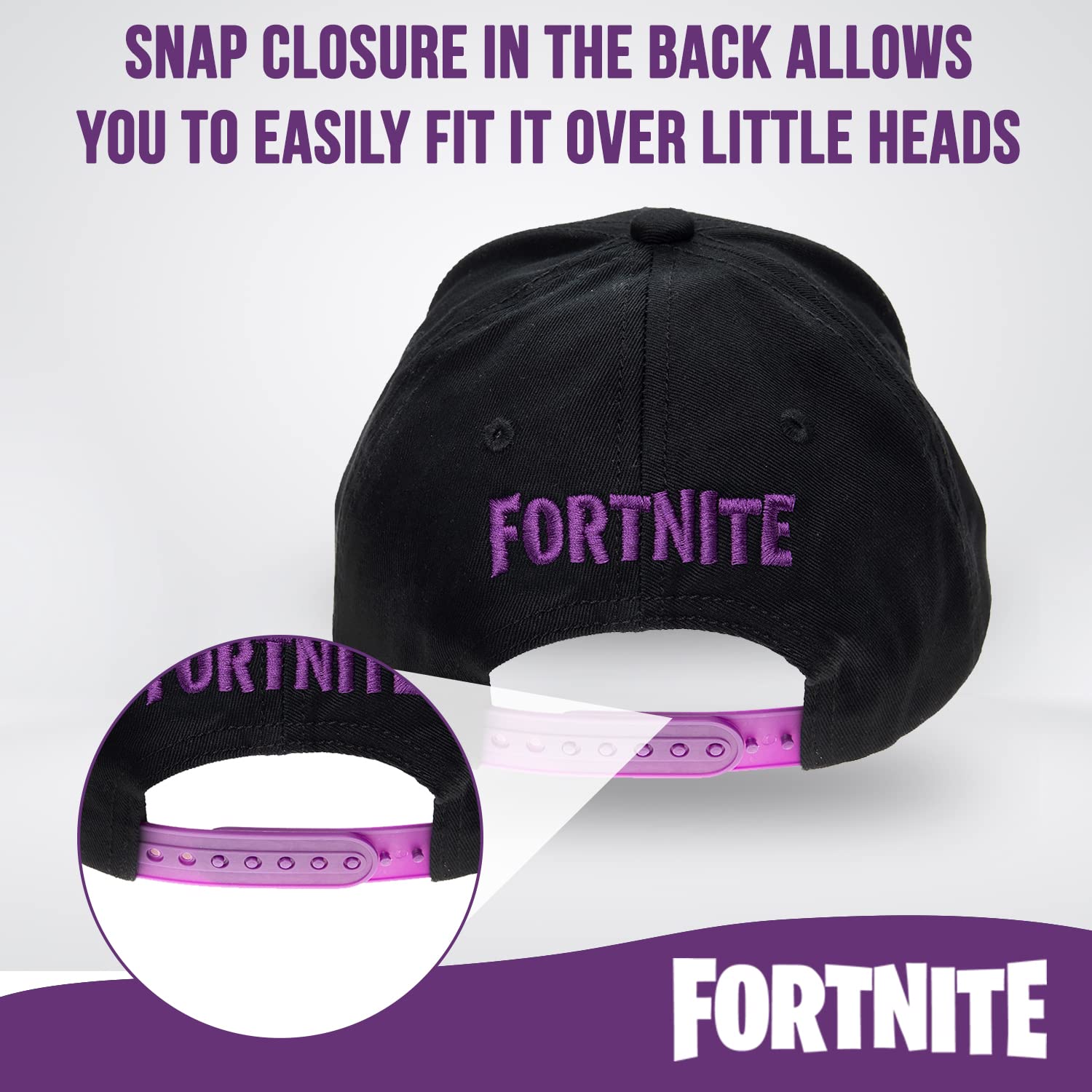 FORTNITE Baseball Cap for Boys, Quality Made Boys Hat and Fitted Cap, Flatbrim Baseball Hat with Sleek Design Purple/Black