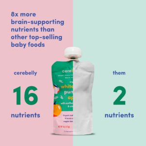 Cerebelly Baby Food Pouches – White Bean Pumpkin Apple & Purple Carrot Blueberry (6 Each), Organic Fruit & Veggie Purees, Great Snack for Toddlers, 16 Brain-supporting Nutrients, No Added Sugar