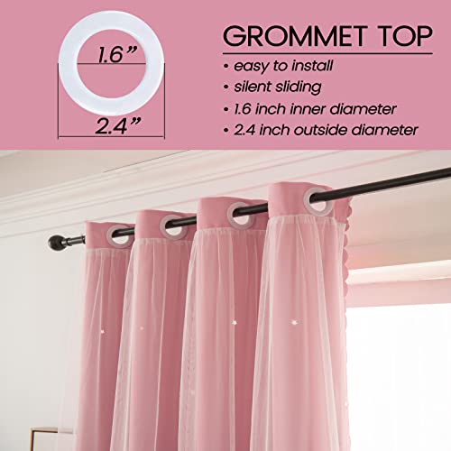 LUGOTAL Girls Curtains for Living Room Bedroom Curtains Double Layer Blackout Curtains 63 Inch Length Star Cut Out Pink Curtain Window Drapes for Nursery 1 Panel (W52 X L63 Inches，Pink)