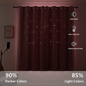 LUGOTAL Girls Curtains for Living Room Bedroom Curtains Double Layer Blackout Curtains 63 Inch Length Star Cut Out Pink Curtain Window Drapes for Nursery 1 Panel (W52 X L63 Inches，Pink)