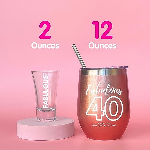 40th Birthday Gifts For Women - 1983 Wine Tumbler & Shot Glass Bday Present Ideas Cheers To 40 Year Old Her, Mom, Grandma, Wife, Sister, Anniversary, Retirement, From Husband Son Daughter Decorations