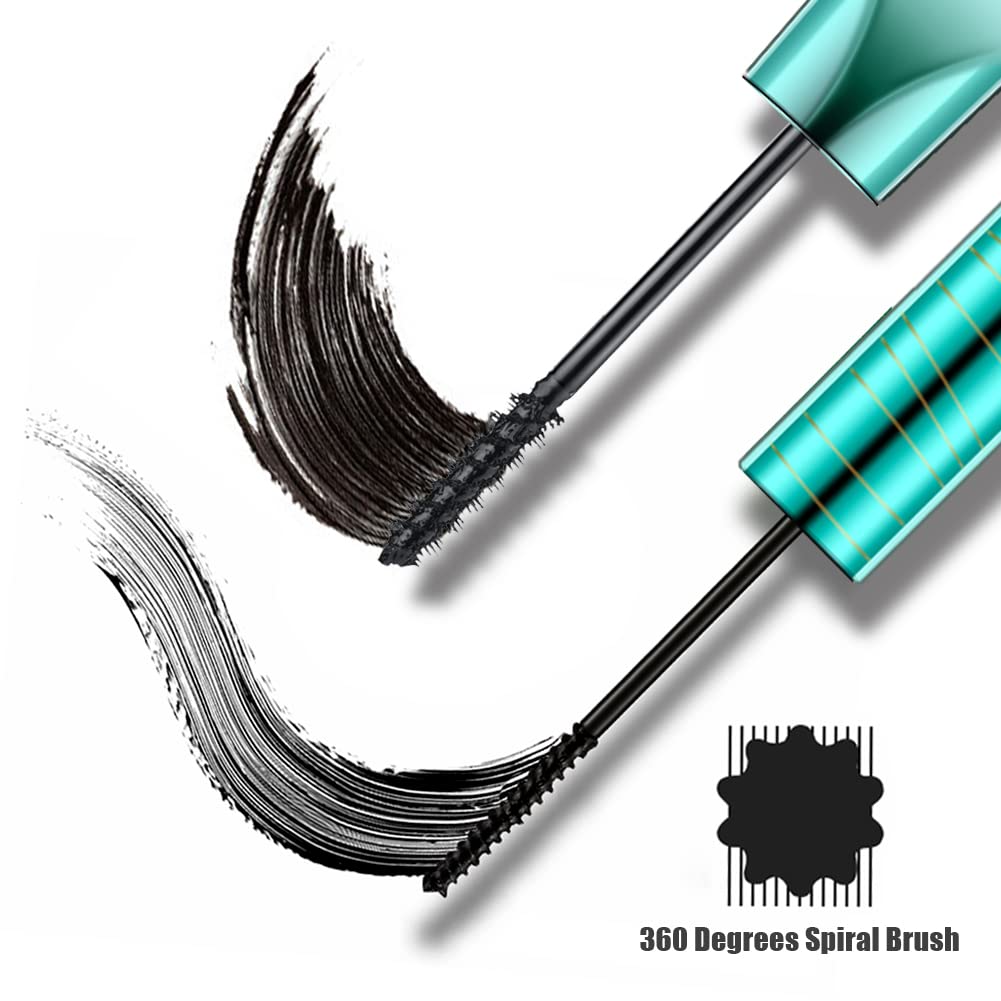 2pcs Mascara Lash 4D Mascara Waterproof Fiber Mascara Liquid Lash Mascara Thick Eyelash Long Lasting Smudge-Proof with 360 Degrees Spiral Brush (Black Set)