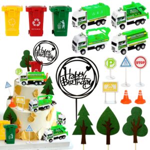 17pcs garbage truck cake topper trash truck cake decorations trash can birthday party for trash truck waste management recycling party supplies