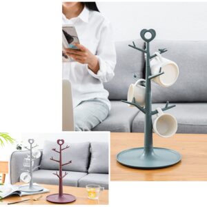 MISNODE Purple Mug Holder Tree, 14 Inch Coffee Cup Mug Rack, Removable Stand Hanging Drain Cup Organizer with 6 Hooks, Plastic Jewelry Rack for Home Kitchen Countertop Storage