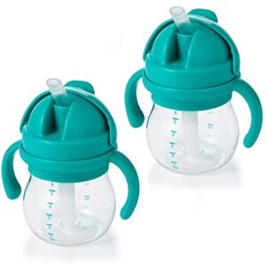 oxo tot transitions straw cup with removable handles, teal, 6 ounce (2 pack)