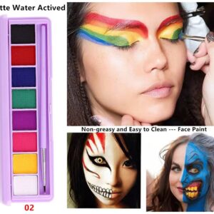 Go Ho 8 Colors Water Activated Eyeliner Palette,High Pigment Bright Vibrant Fluorescent Rainbow Colorful Eye/Face/Body Paint,Matte and UV Paint Graphic Eyeliner with Brushes -02