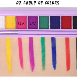 Go Ho 8 Colors Water Activated Eyeliner Palette,High Pigment Bright Vibrant Fluorescent Rainbow Colorful Eye/Face/Body Paint,Matte and UV Paint Graphic Eyeliner with Brushes -02