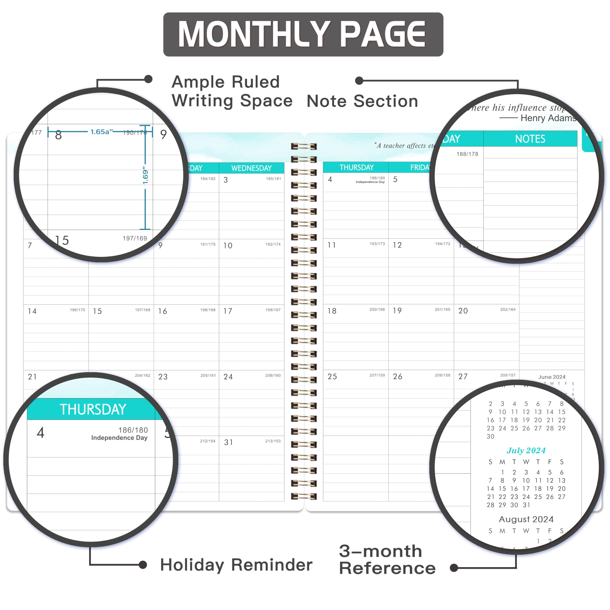 Teacher Planner 2024-2025 - Weekly & Monthly Lesson Plan Book, July 2024 - June 2025, 8" x 10", Academic Planner with Twin-Wire Binding for Teachers - Apple