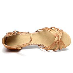 DKZSYIM Women's Satin Latin Dance Shoes Ballroom Salsa Performance Practice Dancing Shoes,DY-WD-Beige-3.5,US 6.5