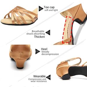 DKZSYIM Women's Satin Latin Dance Shoes Ballroom Salsa Performance Practice Dancing Shoes,DY-WD-Beige-3.5,US 6.5