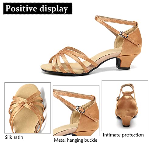 DKZSYIM Women's Satin Latin Dance Shoes Ballroom Salsa Performance Practice Dancing Shoes,DY-WD-Beige-3.5,US 6.5