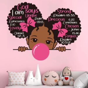 black girl wall decals for girls bedroom, inspirational quote decals african american wall sticker motivational saying pink positive baby stickers for nursery bedroom wall decor (classic style)