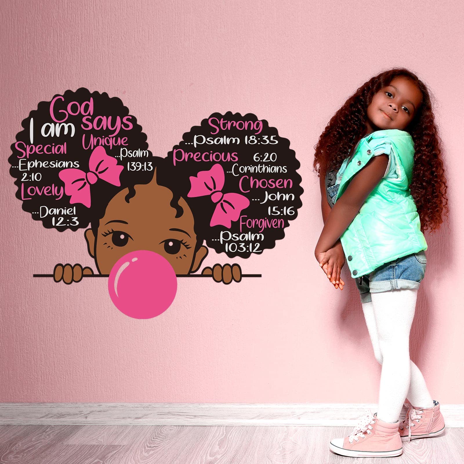 Black Girl Wall Decals for Girls Bedroom, Inspirational Quote Decals African American Wall Sticker Motivational Saying Pink Positive Baby Stickers for Nursery Bedroom Wall Decor (Classic Style)