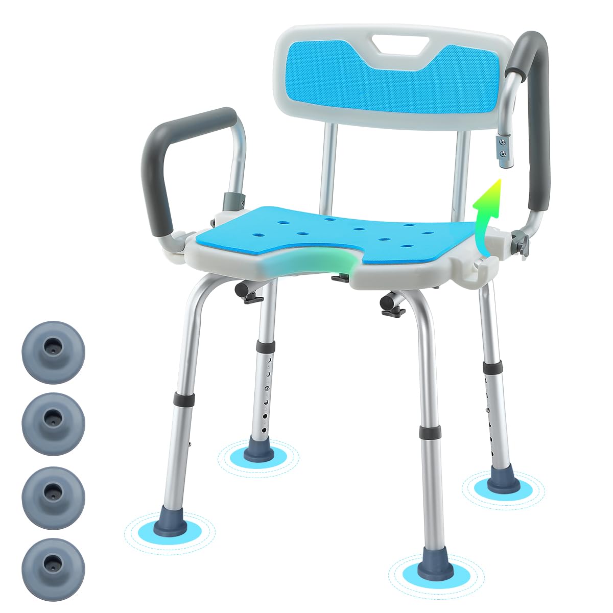 HEAO Shower Chair for Elderly and Disabled, Shower Chair with Detachable Arms and Back, Including 3.9" Non-Slip Rubber Tips, Bathtub Chair for Handicap