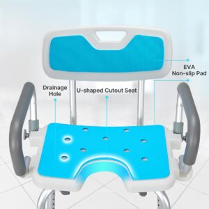 HEAO Shower Chair for Elderly and Disabled, Shower Chair with Detachable Arms and Back, Including 3.9" Non-Slip Rubber Tips, Bathtub Chair for Handicap