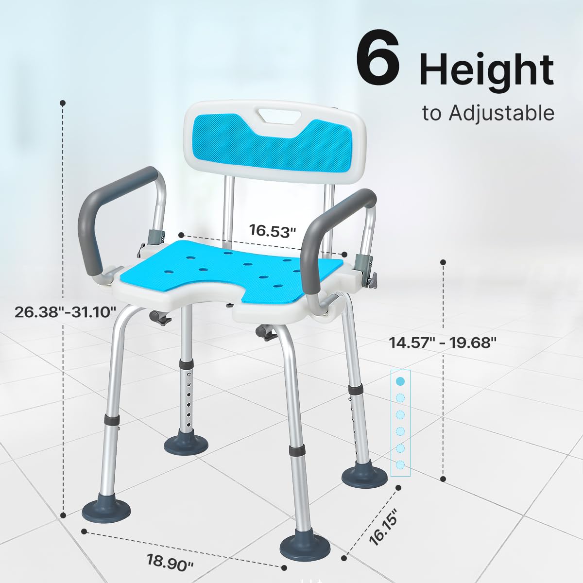 HEAO Shower Chair for Elderly and Disabled, Shower Chair with Detachable Arms and Back, Including 3.9" Non-Slip Rubber Tips, Bathtub Chair for Handicap