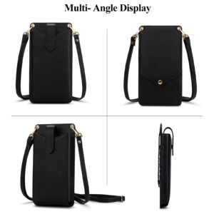 RONSIN Small Crossbody Cell Phone Purse Wallet for Women, Mini Shoulder Bag with RFID Credit Card Slots, 01-Black Litchi