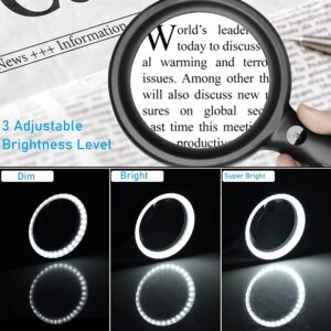 Magnifying Glass with Light, 30X 60X Large Magnifying Glass Stepless Dimmable Lighted Magnifying Glass - 33 LED Magnifying Glasses Magnifying Glass Lamp for Close Work, Repair, Reading, Craft