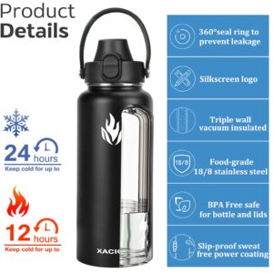 32oz Water Bottle,Vacuum Insulated Stainless Steel Water Flask with Straw Lid Auto Spout Lid Sport Lid,Leak Proof,Double Walled Travel Drink Mug,Metal Canteen,Hot Cold Water Bottles