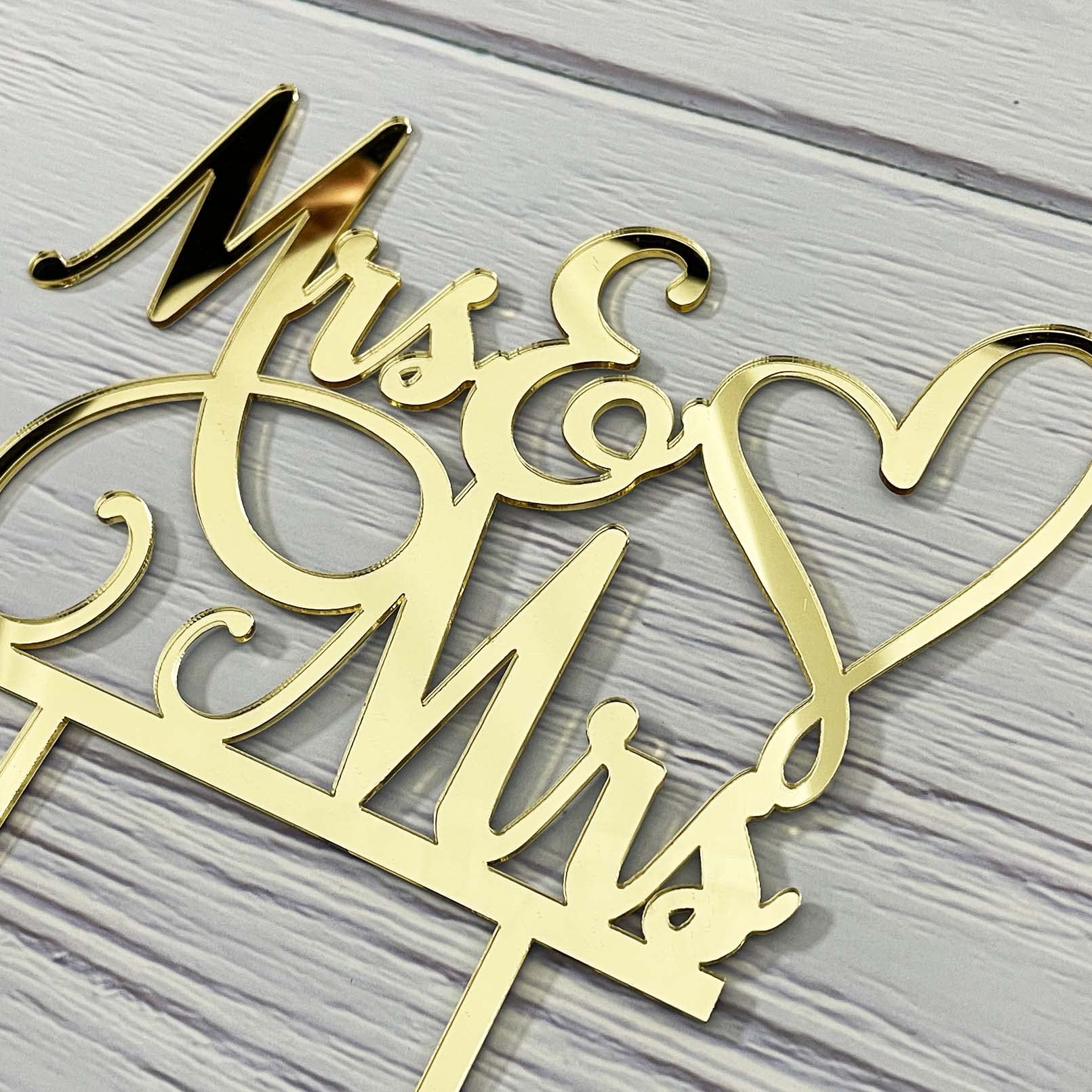 Mrs & Mrs Cake Topper-Wedding and Anniversary Cake Topper,Gay and Lesbian,LGBT Marriage Union,Love is Love (Mirror Gold Acrylic)