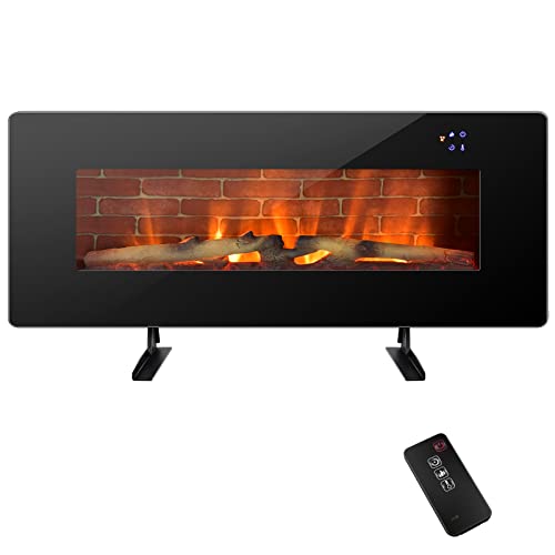 Tangkula 42 Inches Electric Fireplace, Freestanding & Wall-Mounted Electric Heater, 1400W Electric Fireplace with Timer, Remote Control, Touch Screen, 7 Flame Colors, Overheating Protection