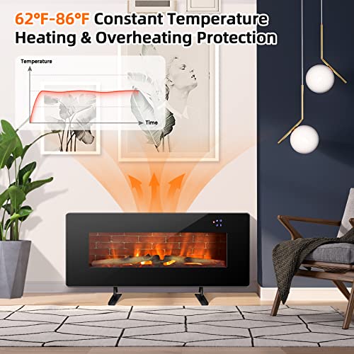 Tangkula 42 Inches Electric Fireplace, Freestanding & Wall-Mounted Electric Heater, 1400W Electric Fireplace with Timer, Remote Control, Touch Screen, 7 Flame Colors, Overheating Protection