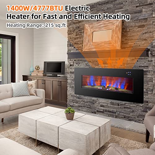 Tangkula 42 Inches Electric Fireplace, Freestanding & Wall-Mounted Electric Heater, 1400W Electric Fireplace with Timer, Remote Control, Touch Screen, 7 Flame Colors, Overheating Protection