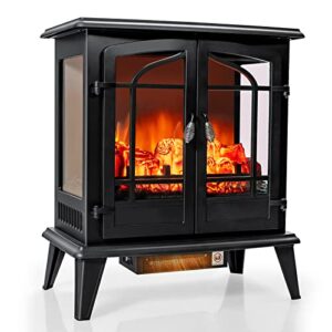 tangkula 25 inches electric fireplace stove, 1400 w freestanding fireplace heater, indoor electric stove heater w/realistic dancing flame effect, adjustable temperature, overheat protection